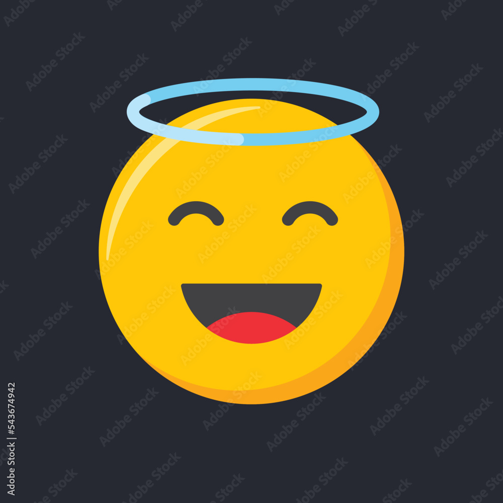 Emoji icon. Happy and smiling hace, angel emoticon vector illustration ...