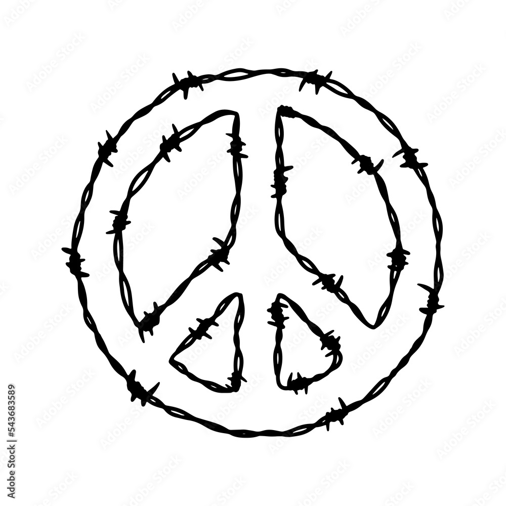 Barbwire peace sign shape. Hand drawn vector illustration in sketch ...