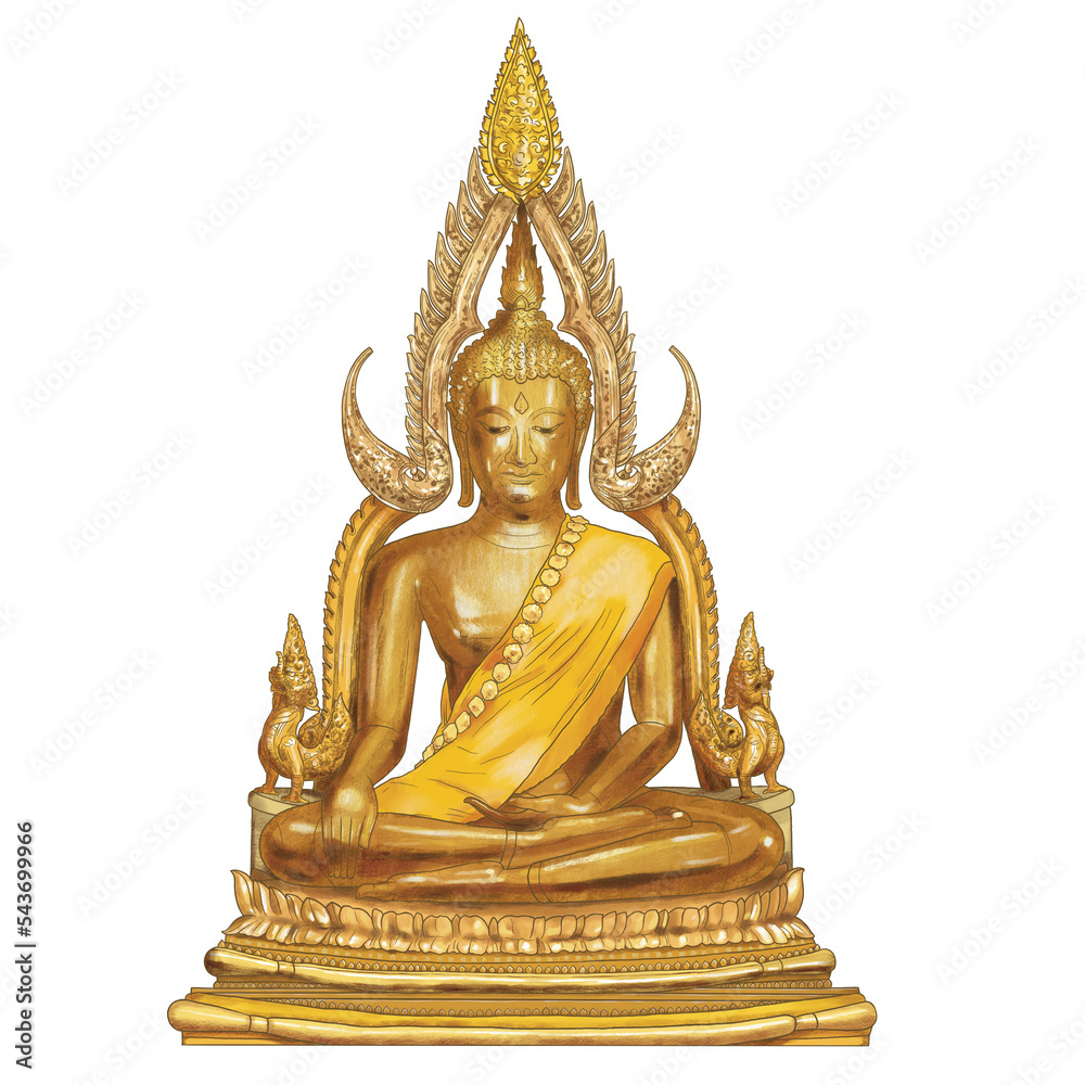 Hand draw Golden buddha statue isolated, Buddha Chinnarat statue ...