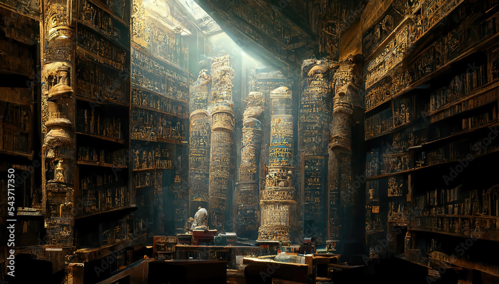 AI generated image depicting inside of the ancient library at ...