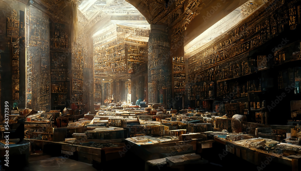 AI generated image depicting inside of the ancient library at ...