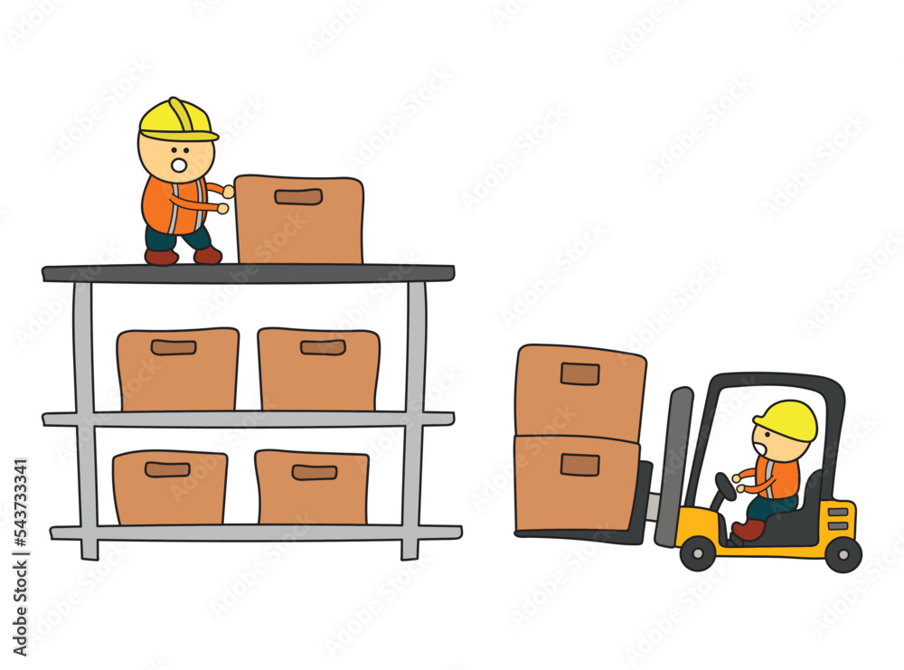 Kids drawing vector Illustration of Warehouse workers loading and ...