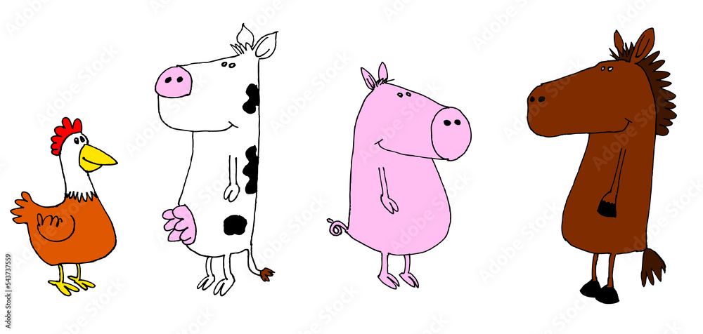 Transparent PNG collection of funny cartoon farm animals including a ...