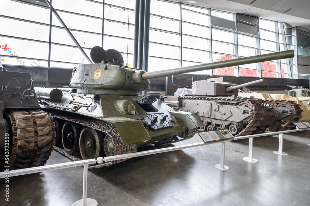 Ottawa, Ontario - October 20, 2022: Exhibits of tanks and artillery ...