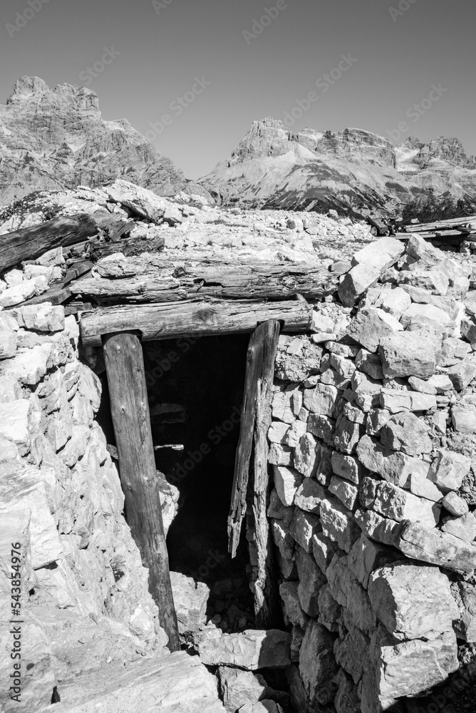 Remains of military fortifications on Mount Piano in the Dolomite Alps ...
