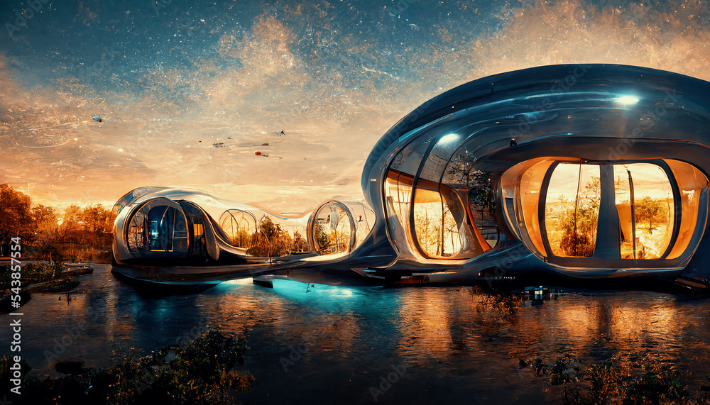 Space expansion concept of human settlement in alien world with green ...