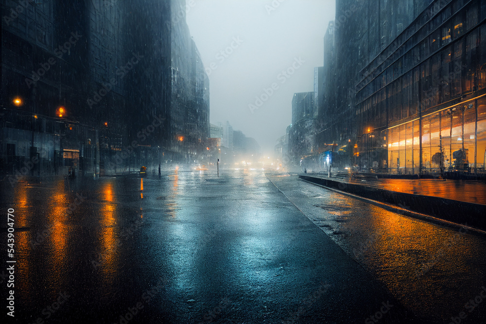 night view of the city in rain Stock Photo | Adobe Stock
