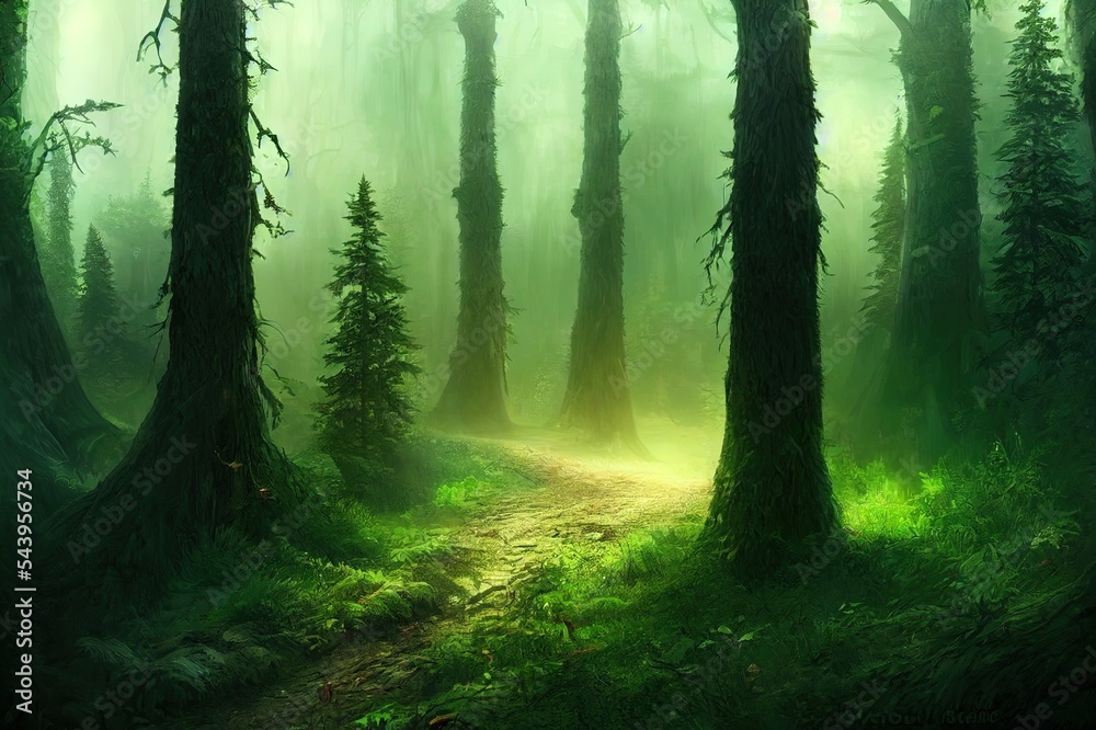 Deep Forest. Fantasy Backdrop. Concept Art. Realistic Illustration ...