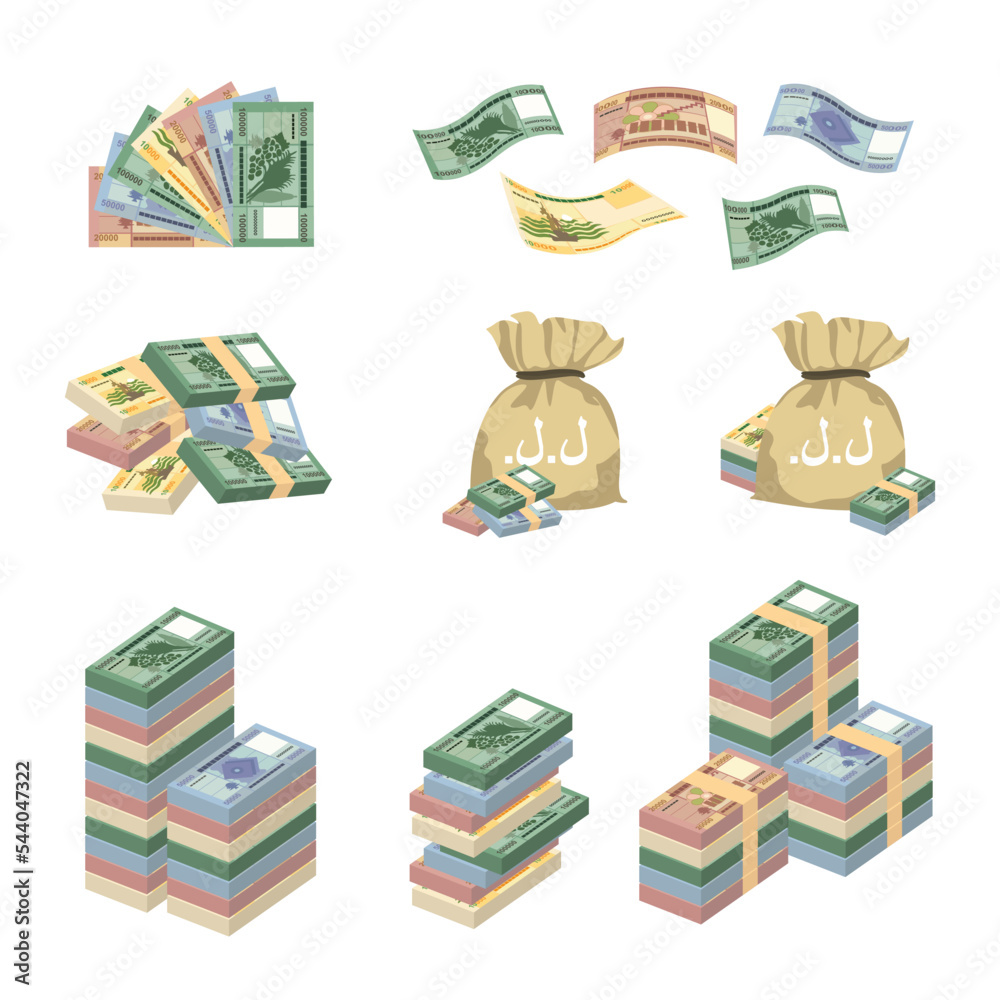 Lebanese Pound Vector Illustration. Huge pack of Lebanon money set ...