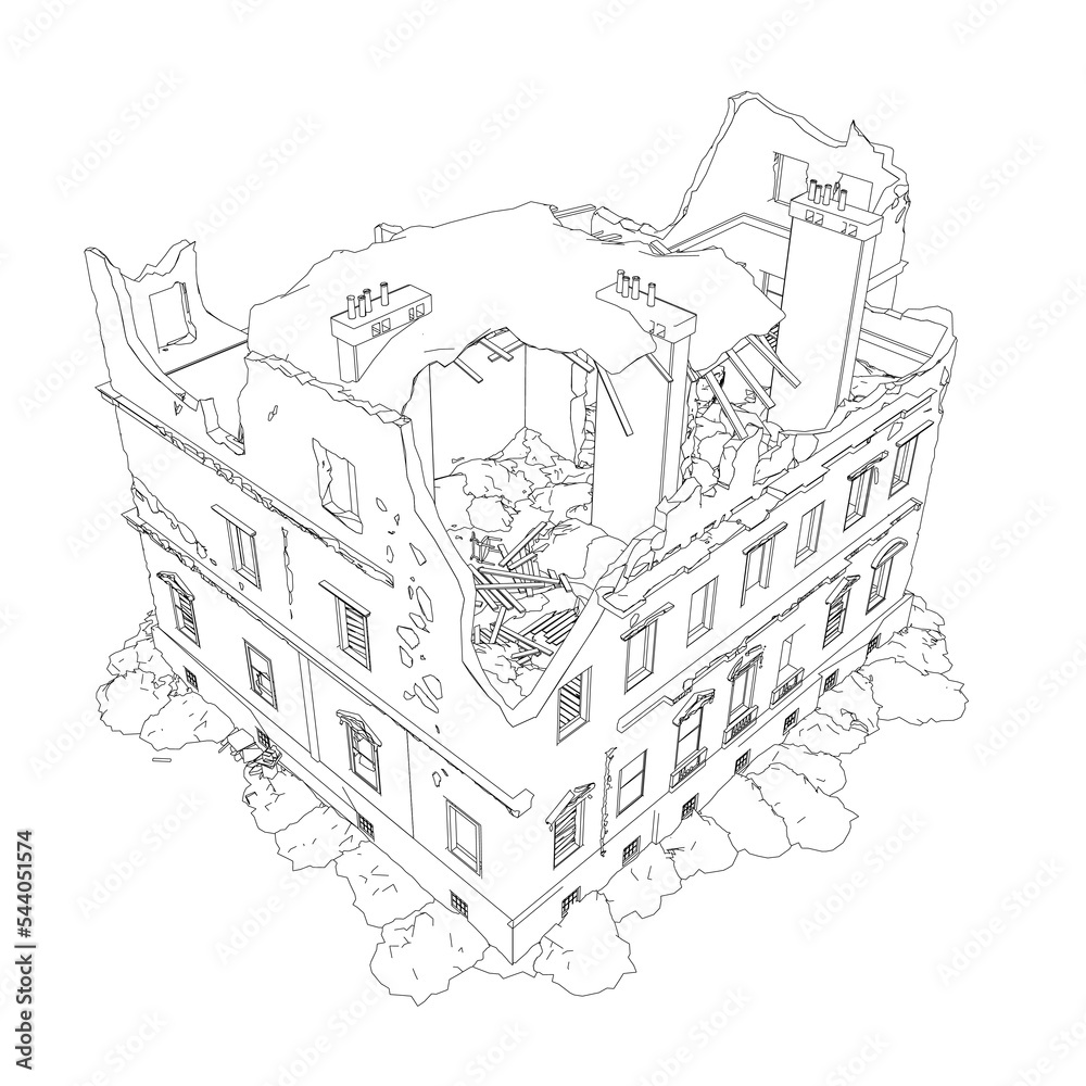 how to draw broken buildings