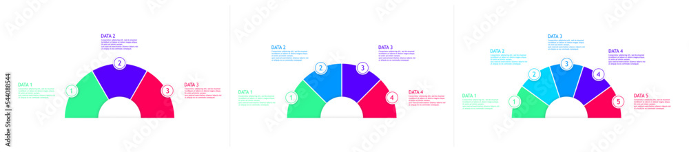 Round infographic chart. Infographic design template with 3, 4 and 5 ...