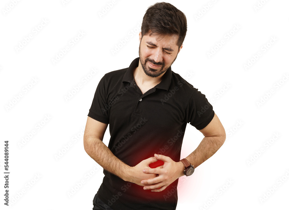 kidney pain highlighted transparent background. a man suffering from ...