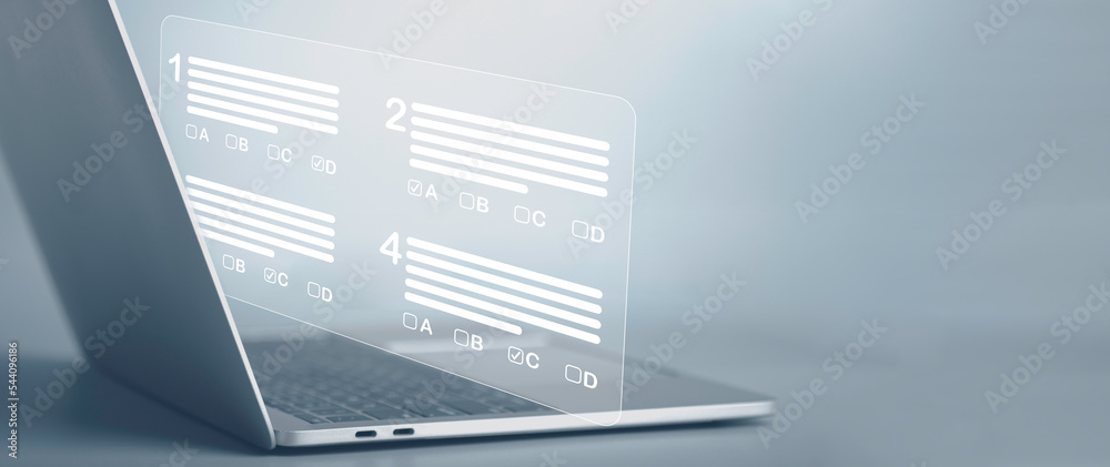 Virtual test or questionnaire show on screen and answer check mark to ...