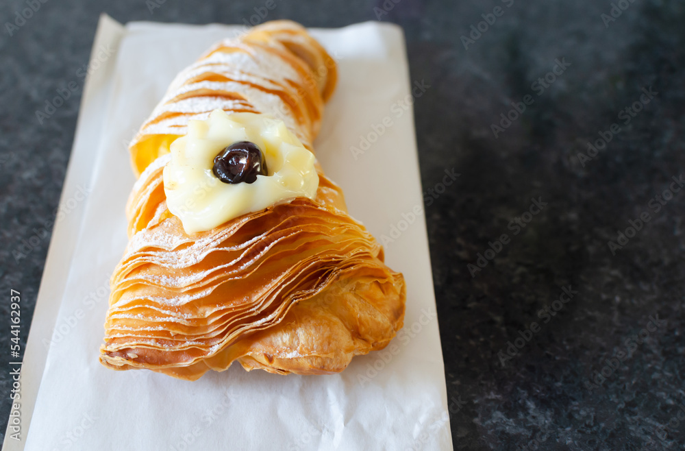 Sfogliatellla riccia (also called lobster tail in the US) on kraft ...