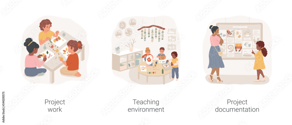 Reggio Emilia preschool isolated cartoon vector illustration set ...