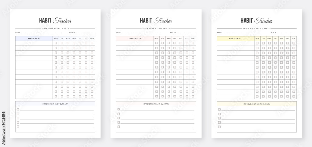 Weekly habit tracker. Printable Habits Tracker template. Daily habit ...