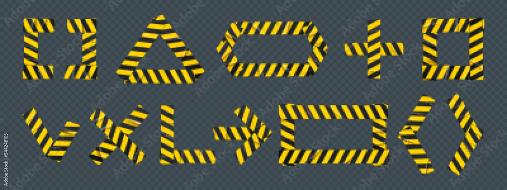 Barrier tape patches signs set. Tick mark, arrow, cross, square and ...
