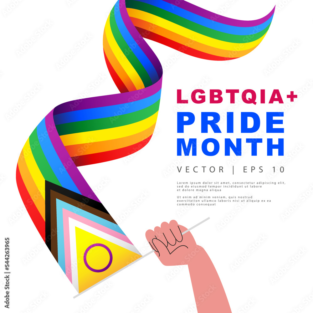 LGBT flag in a person's hand. LGBTQIA + symbols. Rainbow flag. An ...