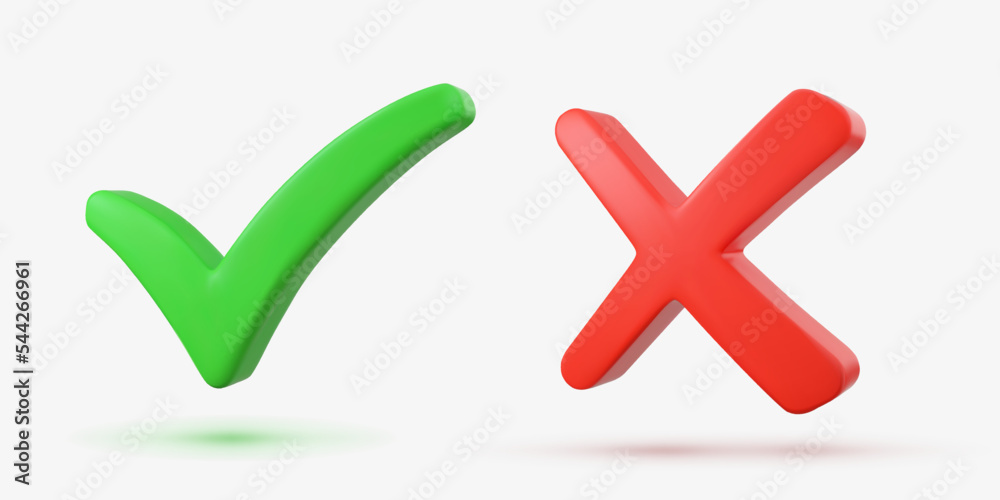 Tick and Cross signs 3d Vector illustration. Interface button isolated ...
