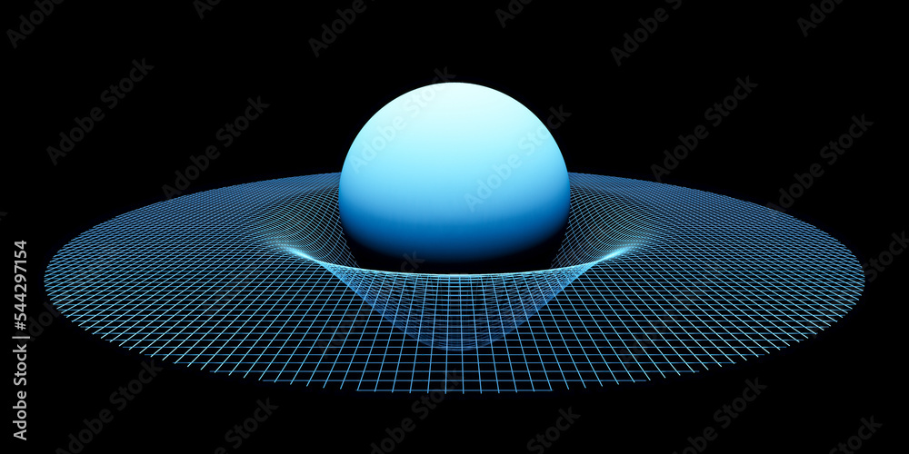 Ilustración de Stock 3D visualization of gravity distorsion physical objects in orbit or space ...