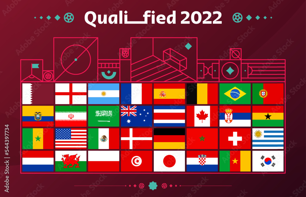 2022 Qatar world football cup national flag set on tournament ...