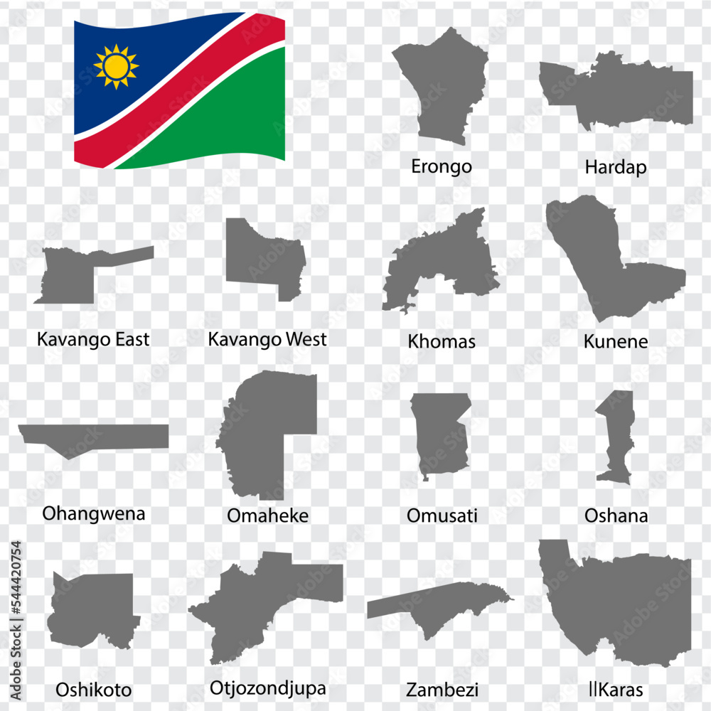 Fourteen Maps of Namibia - alphabetical order with name. Every single map of Provinces are ...