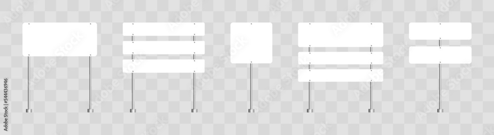 Blank road signs. Realistic traffic signs. Direction signposts. Route ...