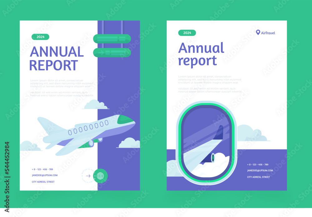 Modern airplane booklet, brochure, jet poster, airline layout, plane ...