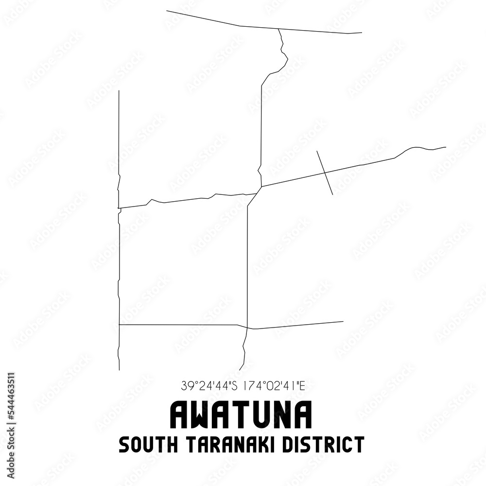 Awatuna, South Taranaki District, New Zealand. Minimalistic road map ...