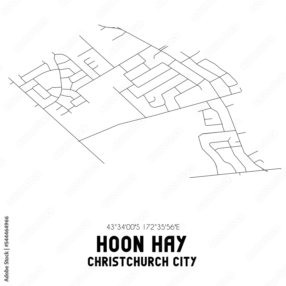 Hoon Hay, Christchurch City, New Zealand. Minimalistic road map with ...