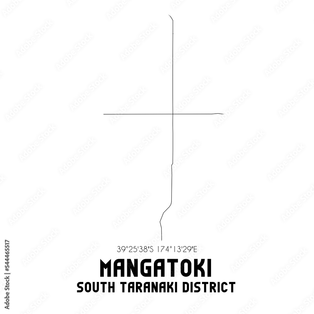 Mangatoki, South Taranaki District, New Zealand. Minimalistic road map ...