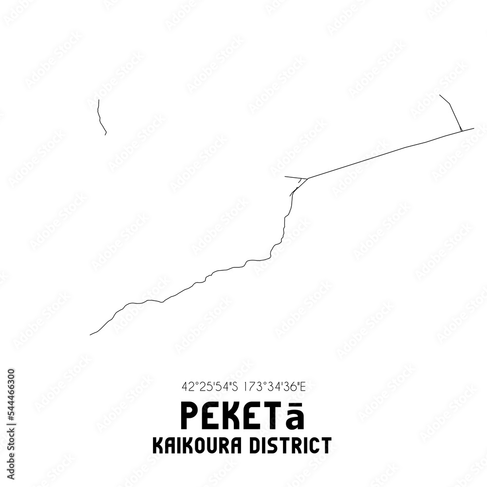 Peketa, Kaikoura District, New Zealand. Minimalistic road map with ...