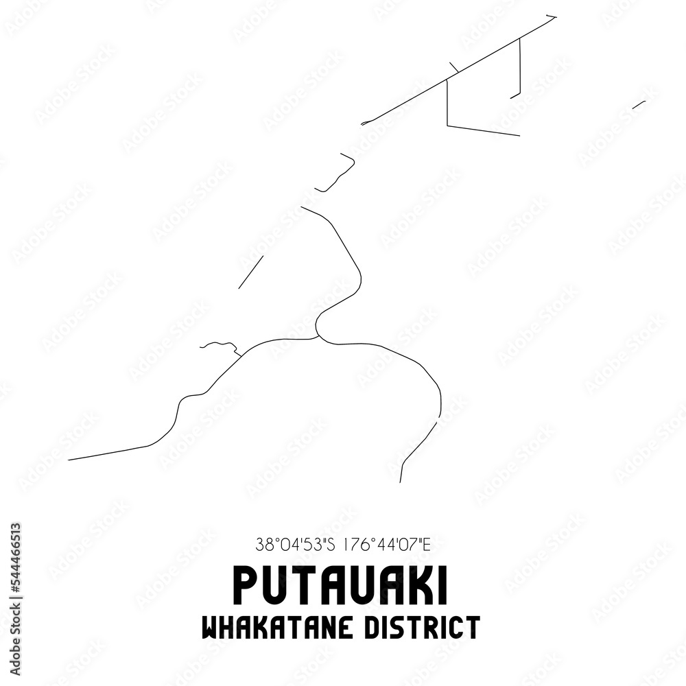 Putauaki, Whakatane District, New Zealand. Minimalistic road map with ...