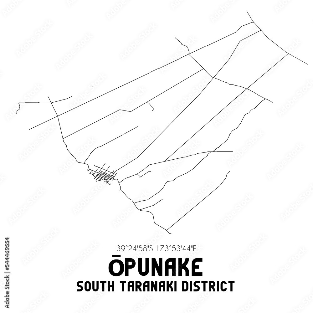 Opunake, South Taranaki District, New Zealand. Minimalistic road map ...