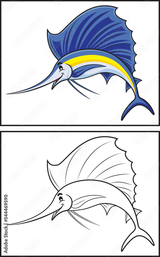 Coloring book cute marlin fish. Coloring page and colorful clipart ...