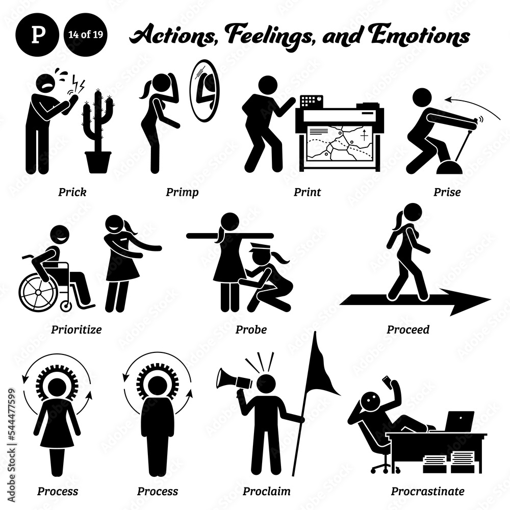 Vector de Stock Stick figure human people man action, feelings, and ...