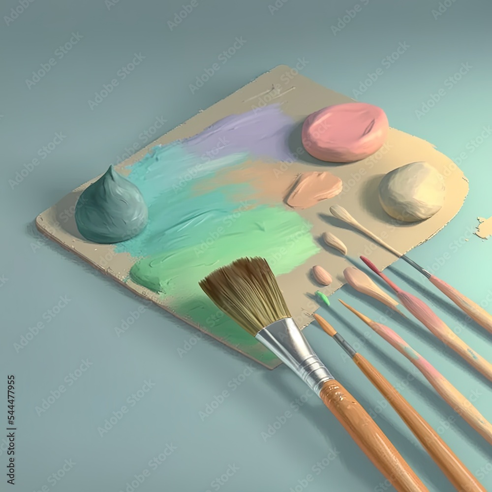 Art pastel color palette with paint brush tool for drawing. 3D render ...