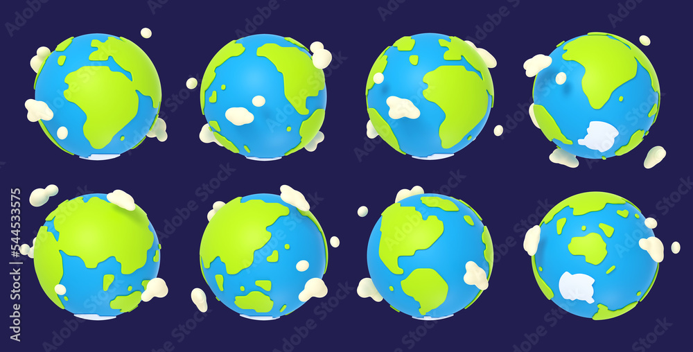 Earth planet cartoon 3d turnaround animation sprite sheet. Isolated ...