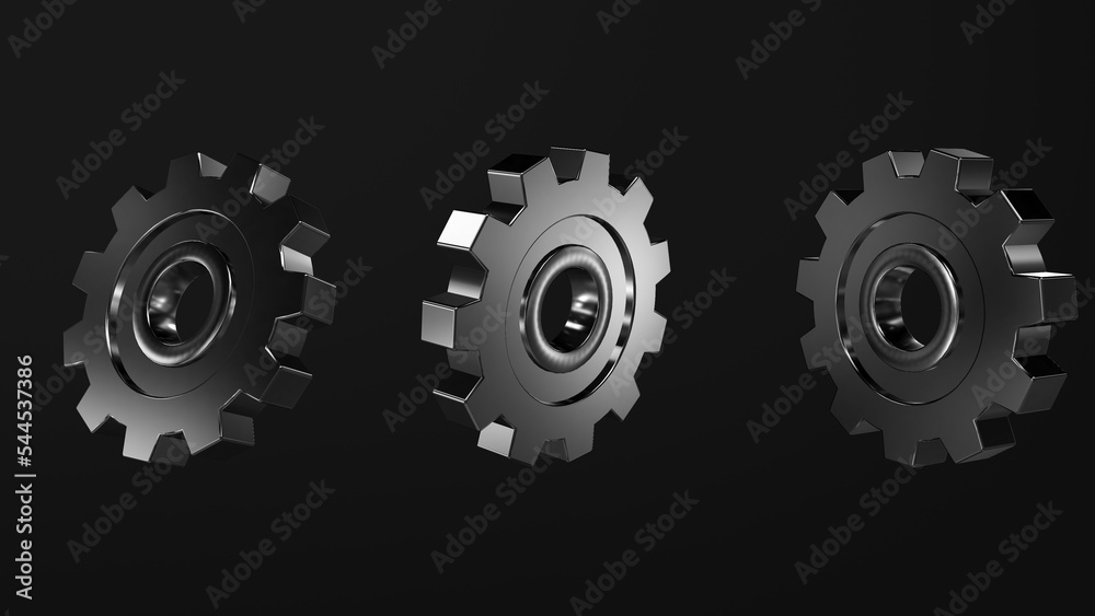 engine gears wheels slowly rotating dark metallic gears. Iron clockwork ...