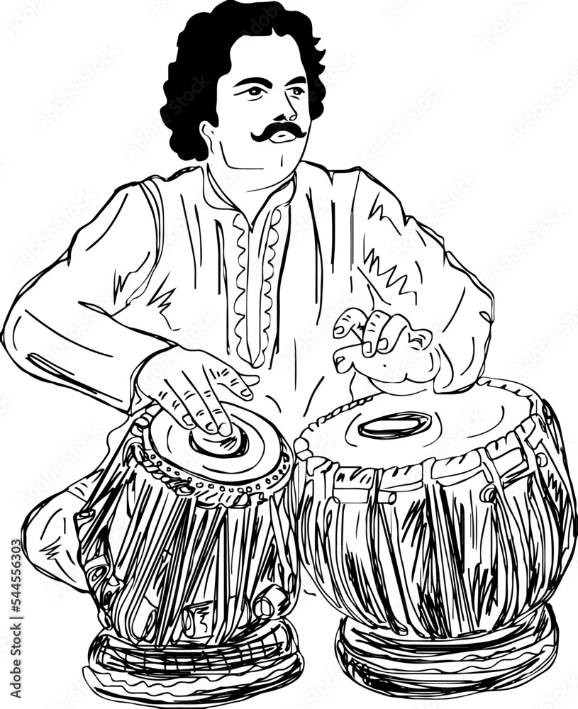 Tabla player vector illustration, cartoon doodle sketch drawing of an ...