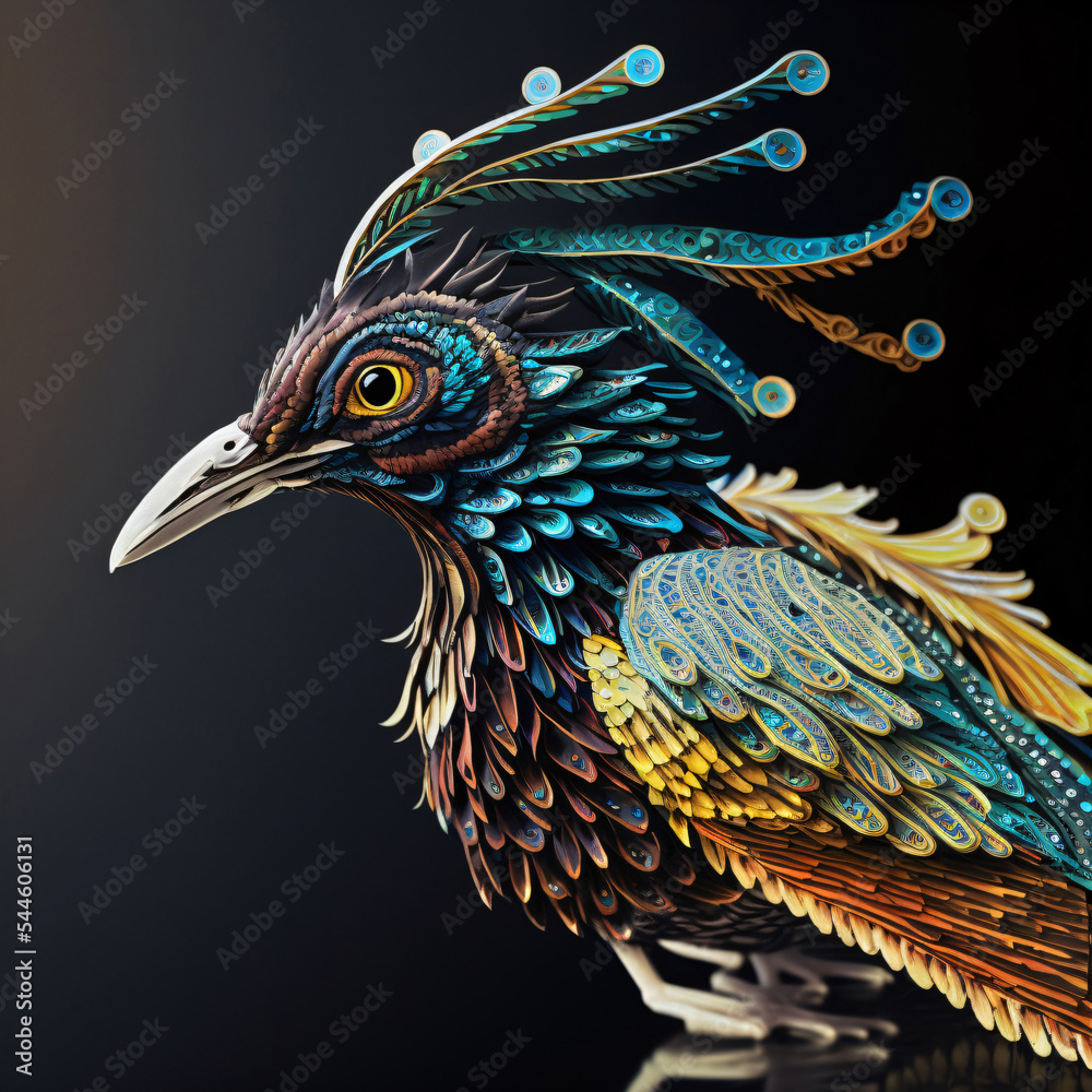 colorful bird papercut isolated on black background, generative ai ...