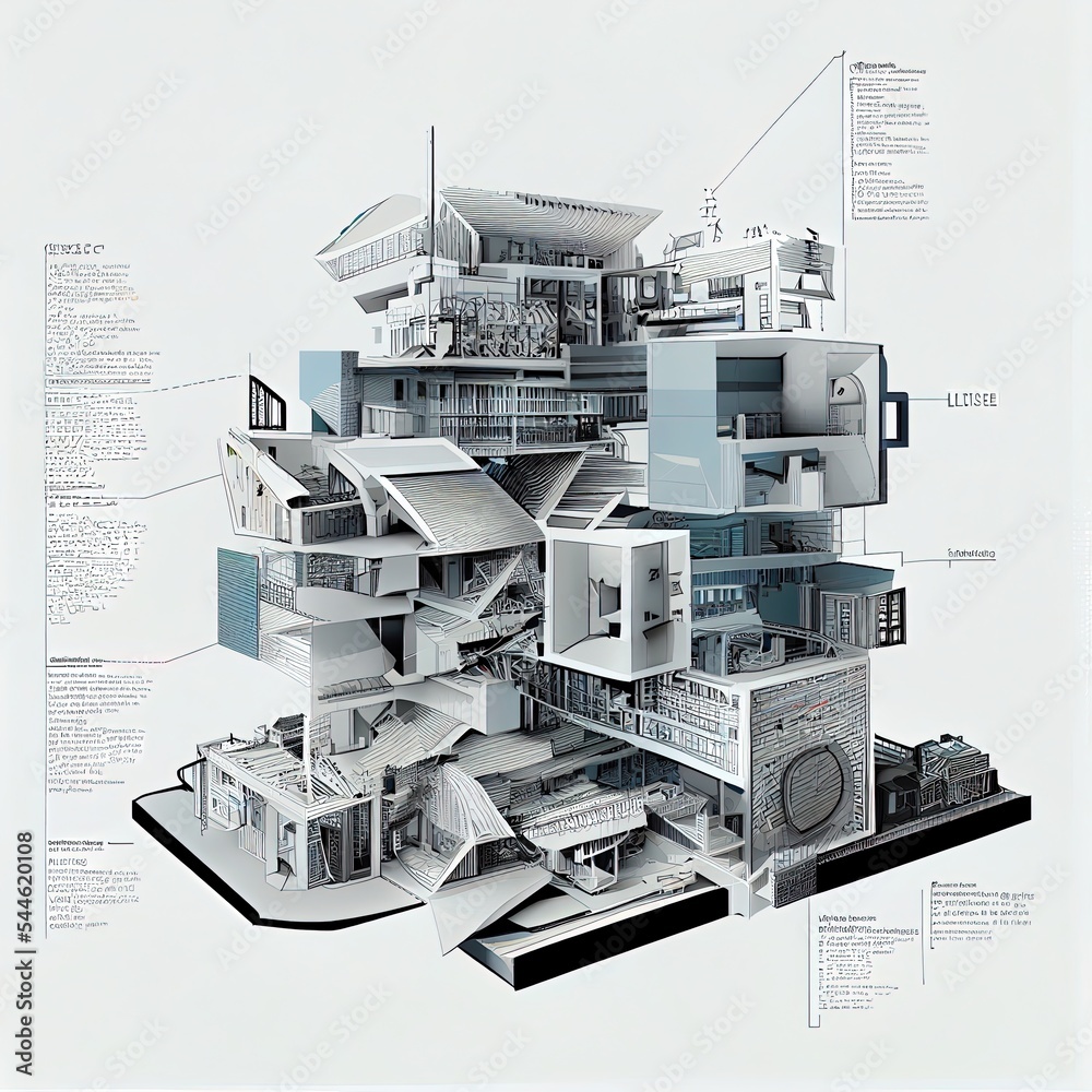 3d architecture exploded diagram illustration Stock Illustration ...