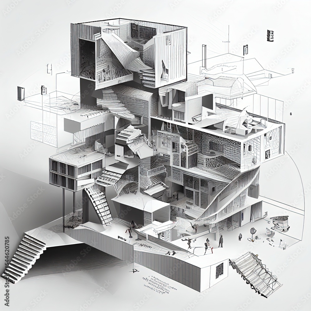 3d architecture exploded diagram illustration Stock Illustration ...