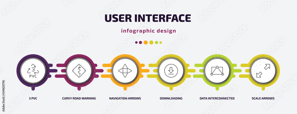 user interface infographic template with icons and 6 step or option. user interface icons such ...