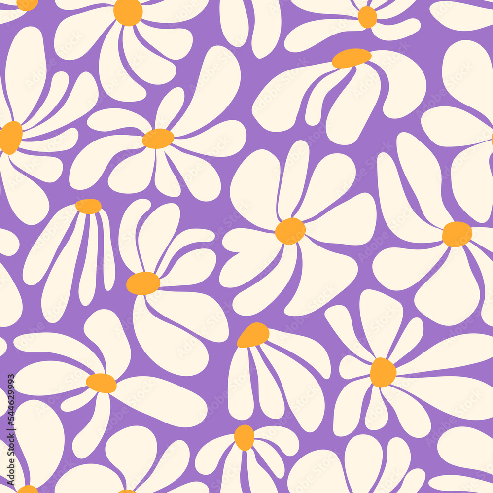 Retro groovy flower power background. Vintage 1970s floral seamless ...