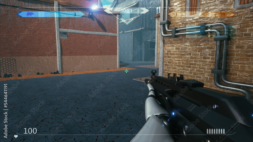 Mock-up of the Sci-Fi First Person Shooter. 3D Game Playthrough, FPS ...