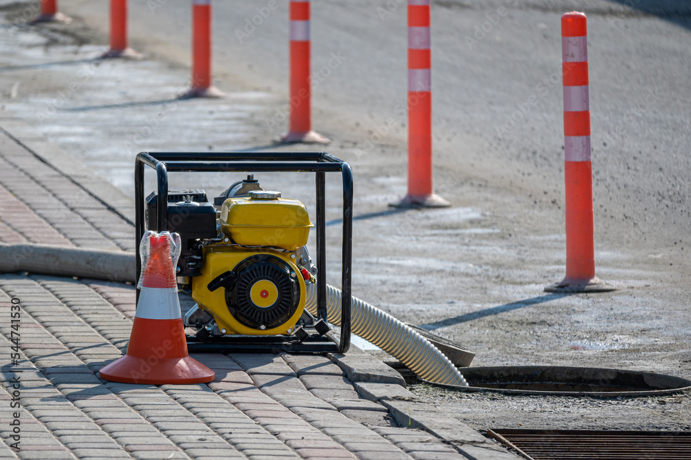 Septic cleaning of sewerage. Sewage treatment from wastewater. Stock ...