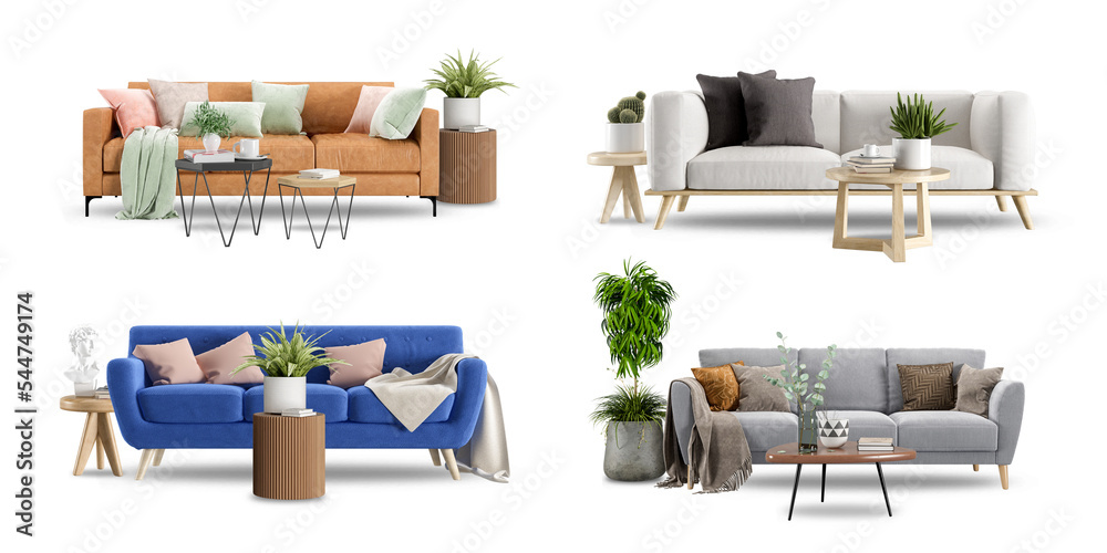 Sofa and tables on white background Stock Illustration | Adobe Stock