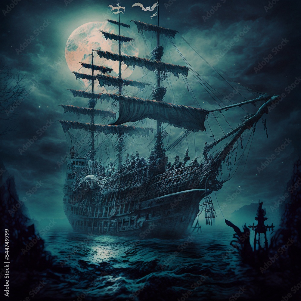 Dark ghost ship illustration in gothic style. High quality illustration ...
