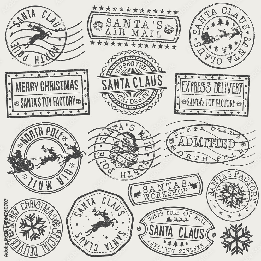 Santa Claus North Pole Express Delivery Original Stamp. Elf Workshop ...